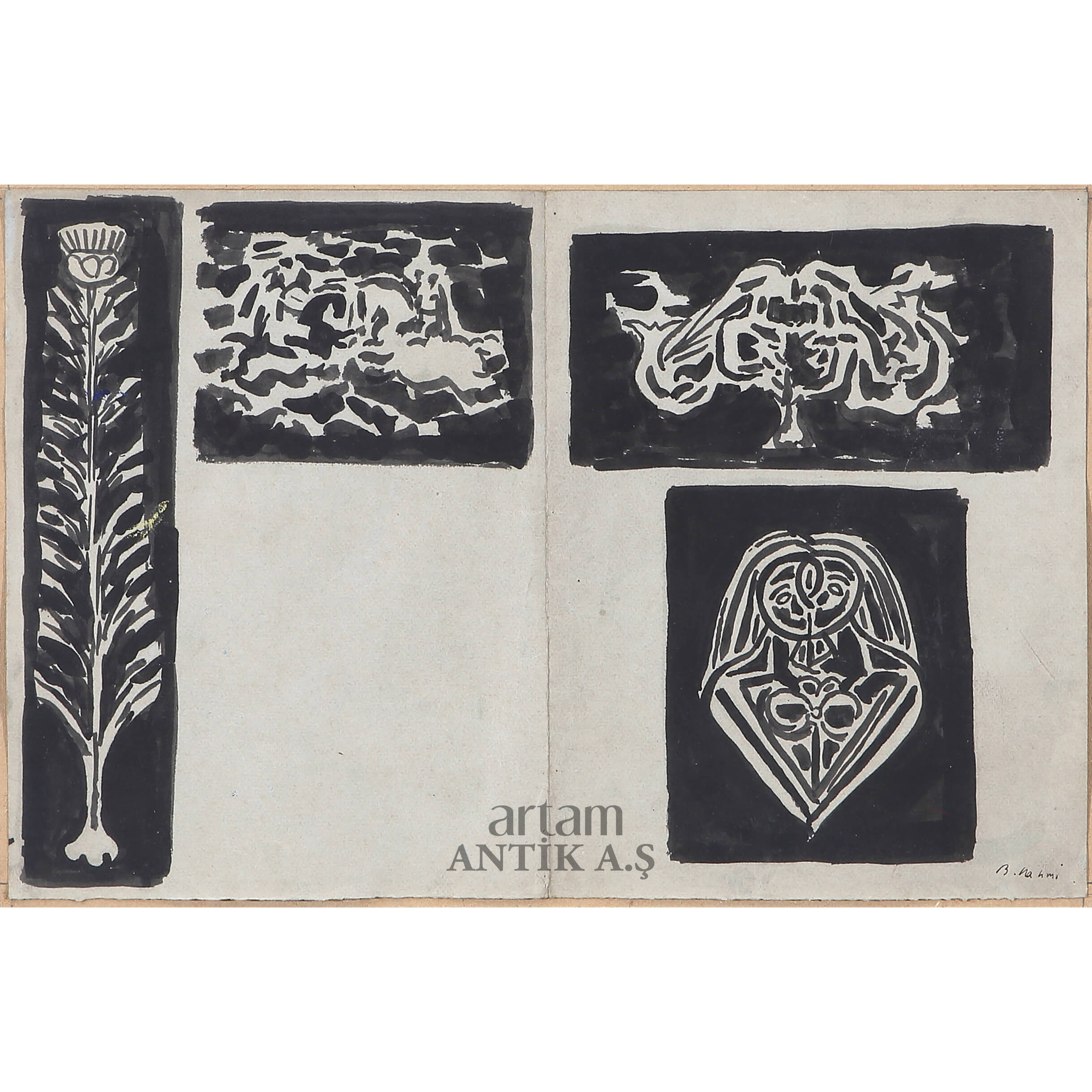 Bedri Rahmi Eyüboğlu (1911-1975) "Motifler" - Artam Antik A.Ş. Müzayede